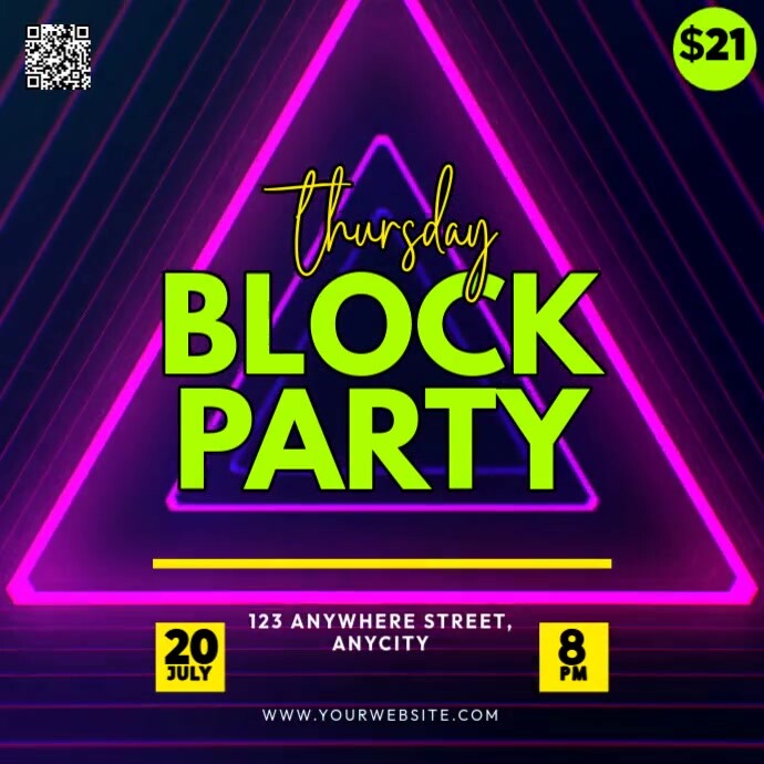 Purple Neon Thursday Block Party Pos Instagram Template | PosterMyWall