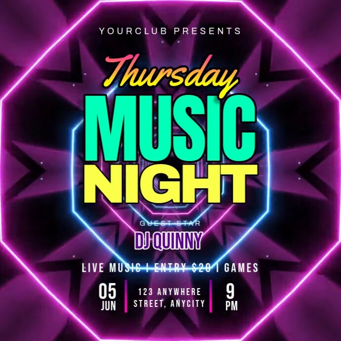 Copy of Purple Neon Thursday Music Night Instagram Post | PosterMyWall