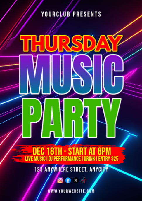 Purple Neon Thursday Music Party A2 Template | PosterMyWall