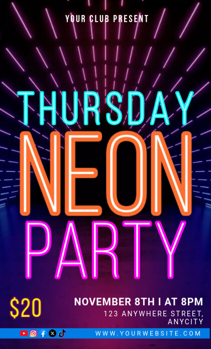 Purple Neon Thursday Neon Party Legal As Template | PosterMyWall