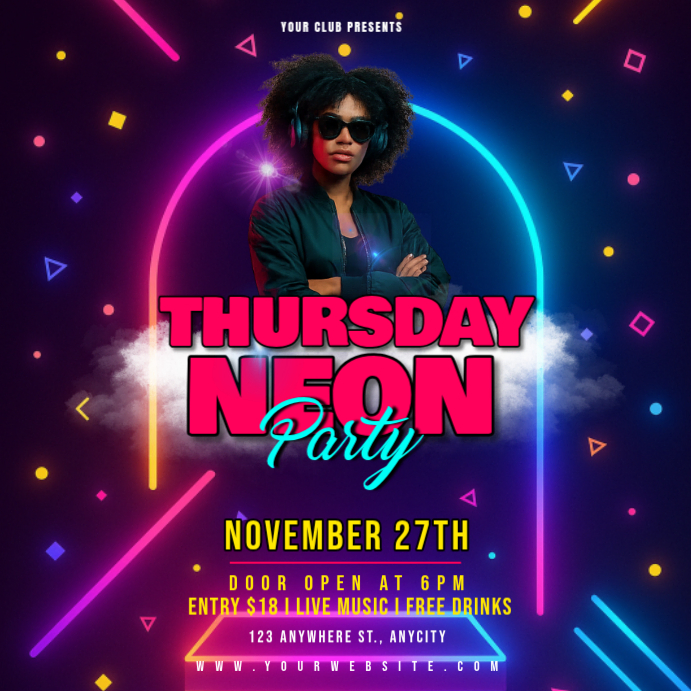 Purple Neon Thursday Neon Party Pos Instagram Template | PosterMyWall