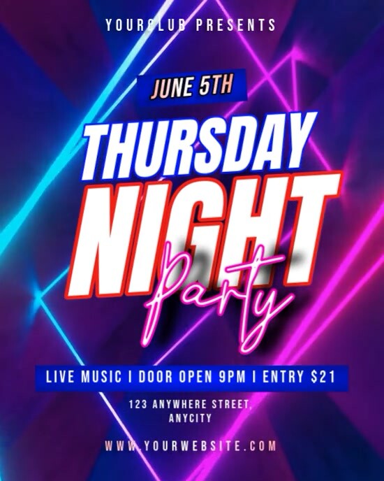 Copy of Purple Neon Thursday Night Party Instagram Portrait | PosterMyWall