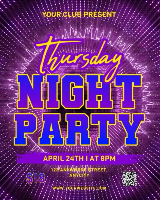 Copy of Purple Neon Thursday Night Party Instagram Portrait | PosterMyWall