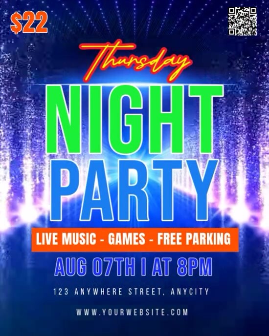 Purple Neon Thursday Night Party Instagram Portrait Template | PosterMyWall