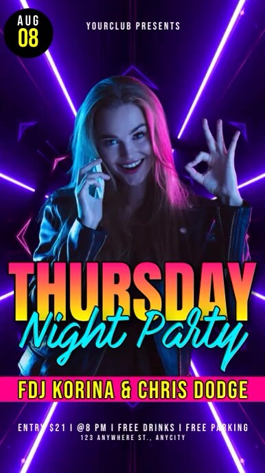 Plantilla de Purple Neon Thursday Night Party Instagram St | PosterMyWall