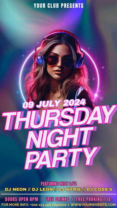 Purple Neon Thursday Night Party Instagram St Template | PosterMyWall