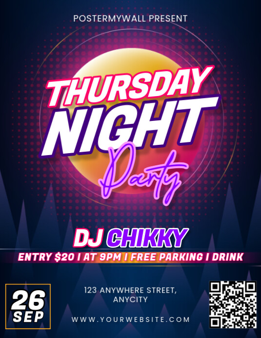Purple Neon Thursday Night Party Pamflet (let Template | PosterMyWall