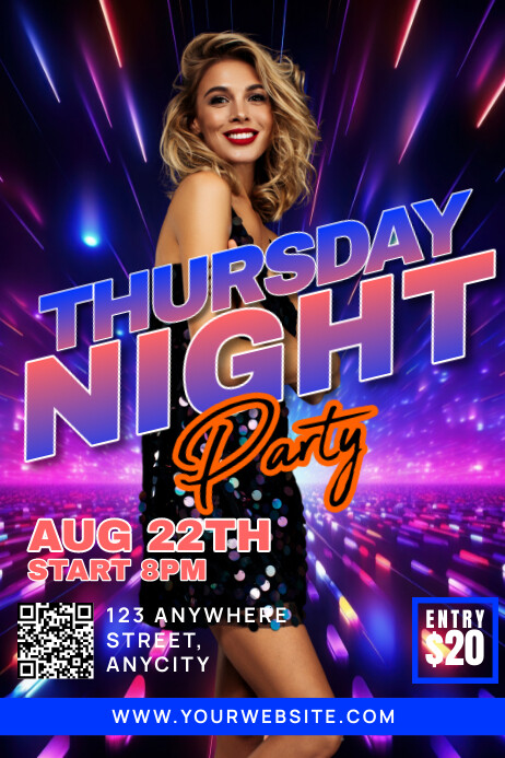 Purple Neon Thursday Night Party Poster Templat | PosterMyWall