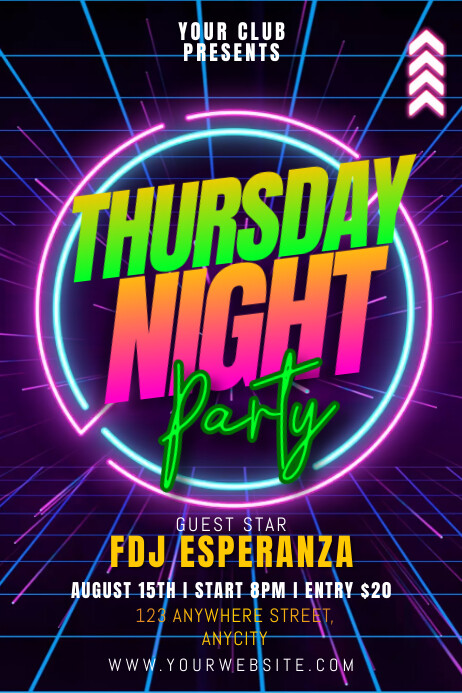 Purple Neon Thursday Night Party Poster Template | PosterMyWall
