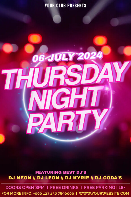 Plantilla de Purple Neon Thursday Night Party Poster | PosterMyWall