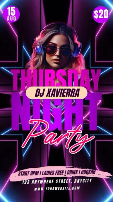 Purple Neon Thursday Night Party Reel Instagr Template | PosterMyWall