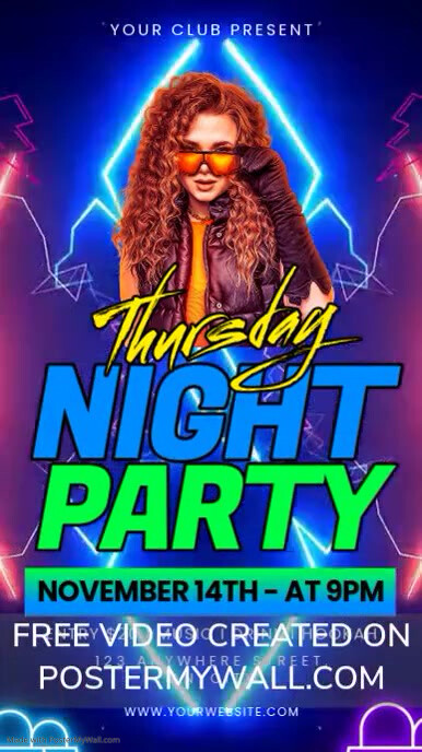 Purple Neon Thursday Night Party Reel Instagram Template | PosterMyWall