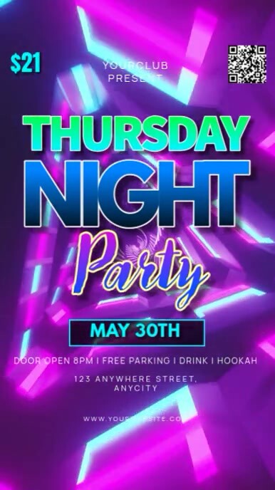 Copy of Purple Neon Thursday Night Party Reel Instagram | PosterMyWall