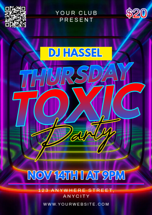 Purple Neon Thursday Toxic Party A2 Template | PosterMyWall