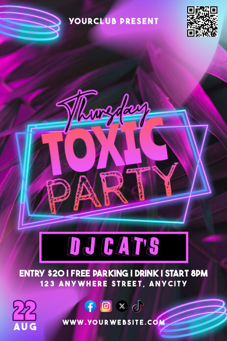Modèle Purple Neon Thursday Toxic Party Poster | PosterMyWall