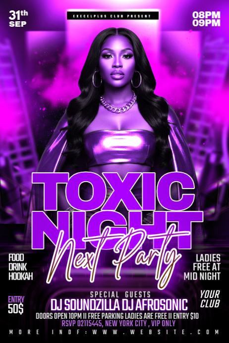 Purple Neon Toxic Night Next Club Party Poster Template | PosterMyWall