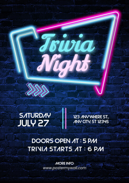 Purple Neon Trivia Night A4 Template | PosterMyWall