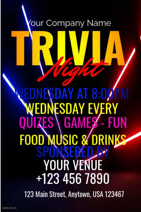 Purple Neon Trivia Night Party Flyer Banner 4' × 6' Template | PosterMyWall