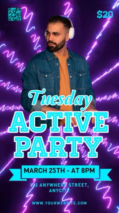 Purple Neon Tuesday Active Party Reel Instagram Template | PosterMyWall