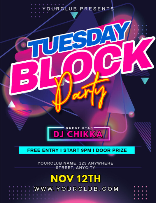 Copy of Purple Neon Tuesday Block Party Pamflet (letter As) | PosterMyWall