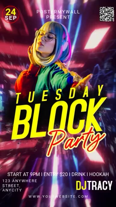 Plantilla de Purple Neon Tuesday Block Party Reel Instagra | PosterMyWall