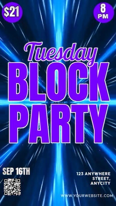 Purple Neon Tuesday Block Party Reel Instagram Template | PosterMyWall