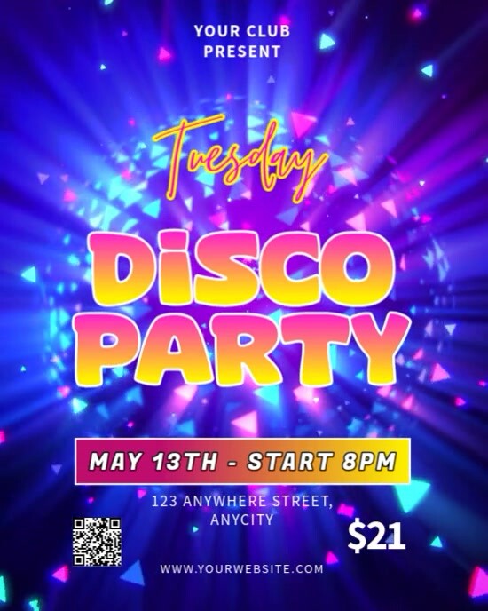 Copy of Purple Neon Tuesday Disco Party Instagram Portrait | PosterMyWall