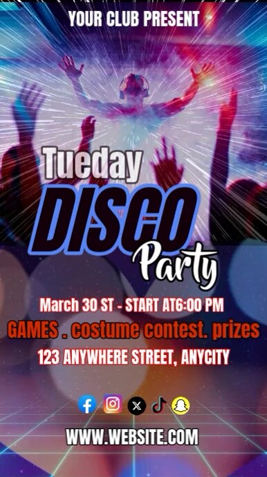 Purple Neon Tuesday Disco Party Instagram Reel Template | PosterMyWall