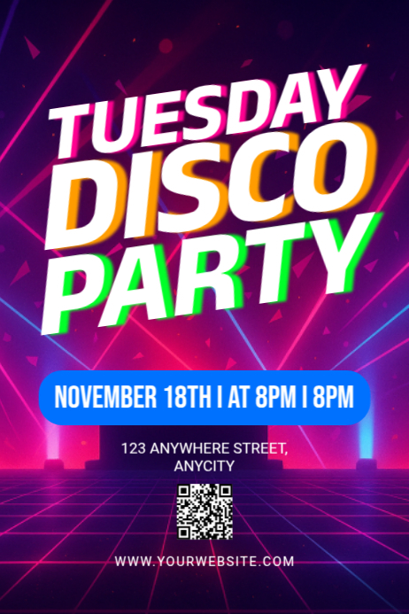 Purple Neon Tuesday Disco Party Poster Template | PosterMyWall