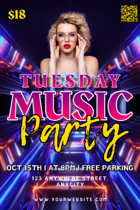 Purple Neon Tuesday Music Party Poster Template | PosterMyWall
