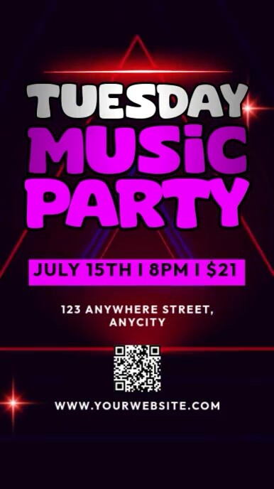 Purple Neon Tuesday Music Party Reel Instagram Template | PosterMyWall