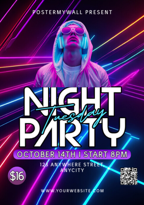 Purple Neon Tuesday Night Party A2 Template | PosterMyWall
