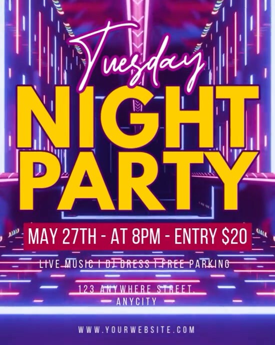 Purple Neon Tuesday Night Party Instagram Portrait Template | PosterMyWall