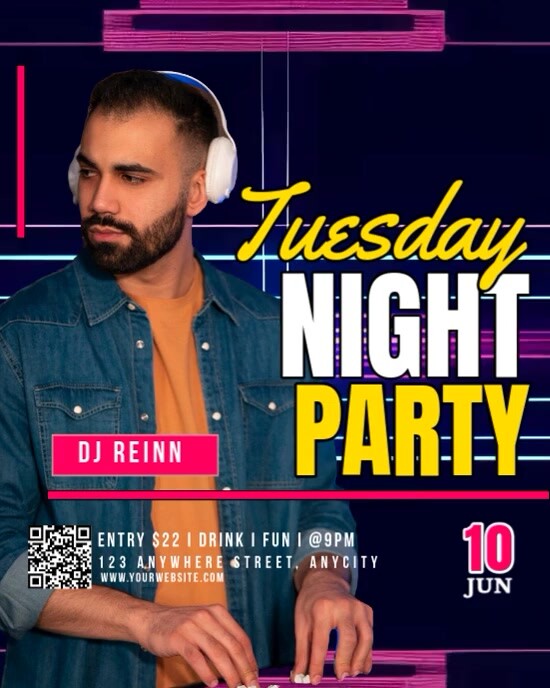 Purple Neon Tuesday Night Party Instagram Portrait Template | PosterMyWall