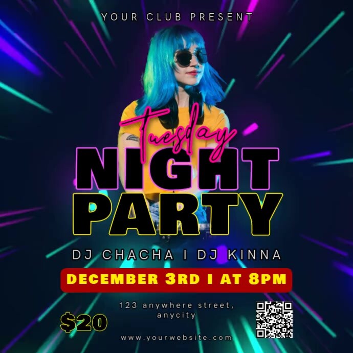 Purple Neon Tuesday Night Party Pos Instagram Template | PosterMyWall