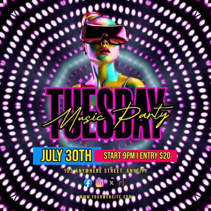 Purple Neon Tuesday Night Party Pos Instagram เทมเพลต | PosterMyWall