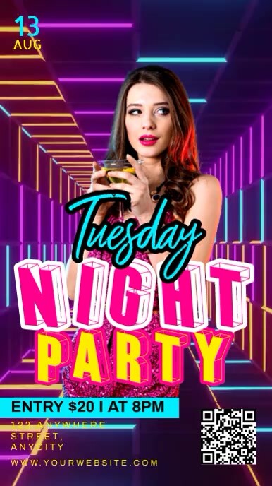 Modèle Purple Neon Tuesday Night Party Reel Instagra | PosterMyWall