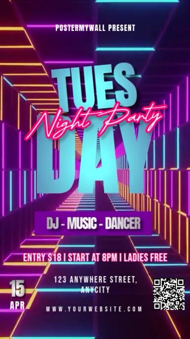 Purple Neon Tuesday Night Party Reel Instagram Template | PosterMyWall