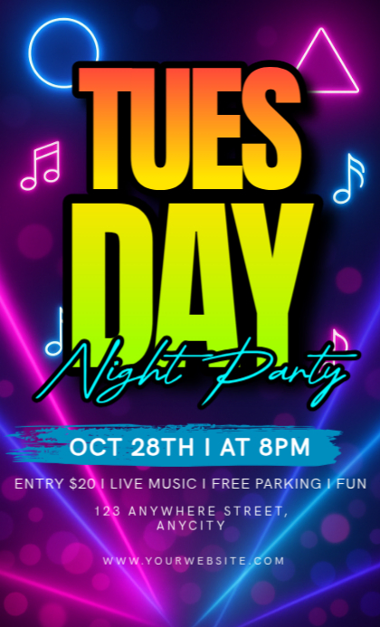 Purple Neon Tuesday Night Party Us Legal Template | PosterMyWall