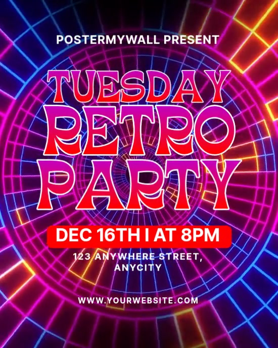 Modèle Purple Neon Tuesday Retro Party Instagram Portrait | PosterMyWall