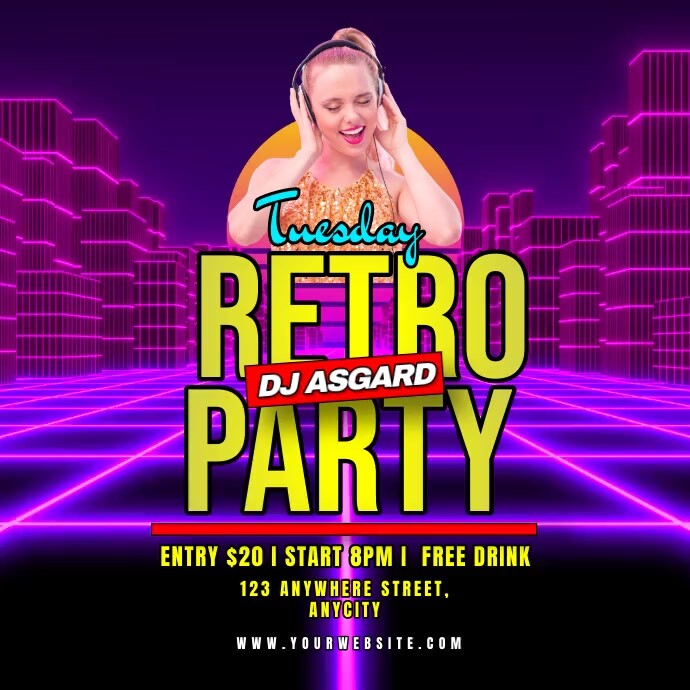 Modèle Purple Neon Tuesday Retro Party Pos Instagram | PosterMyWall