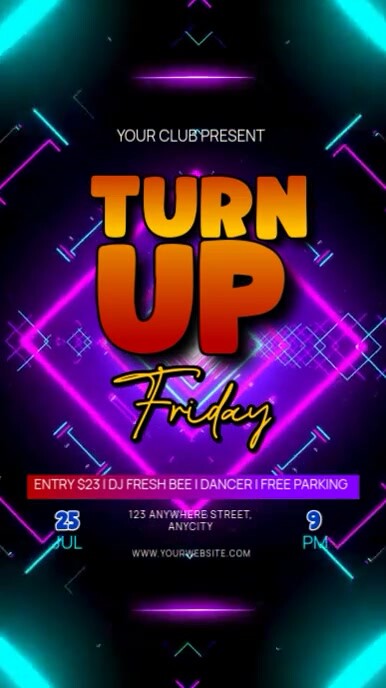 Purple Neon Turn Up Friday Reel Instagram Template | PosterMyWall