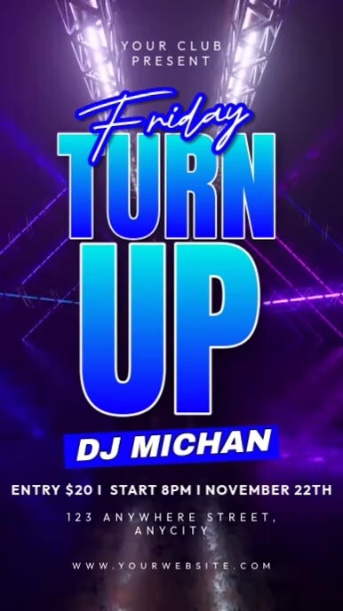 Purple Neon Turn Up Friday Reel Instagram Template | PosterMyWall