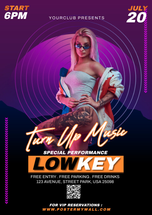 Purple Neon Turn Up Music A4 Templat | PosterMyWall