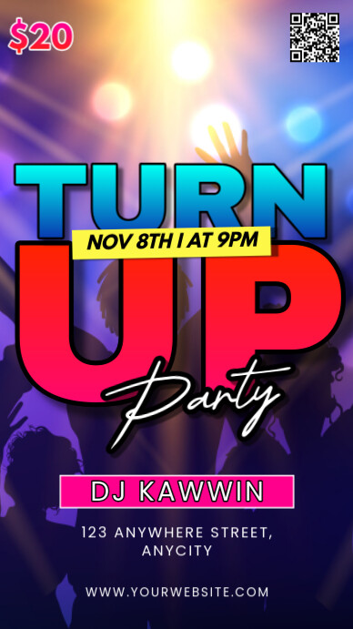 Purple Neon Turn Up Night Party Instagram Story Template | PosterMyWall
