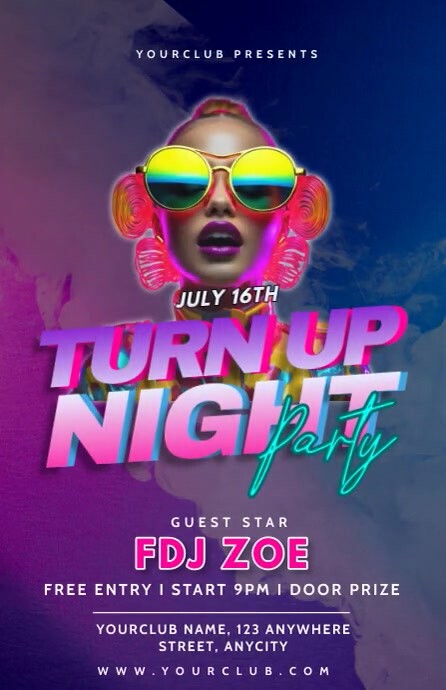 Plantilla de Purple Neon Turn Up Night Party Tabloid | PosterMyWall