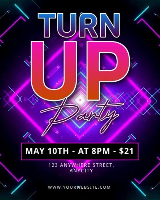 Purple Neon Turn Up Party Instagram Portrait Template | PosterMyWall