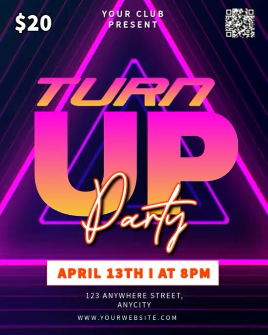 Purple Neon Turn Up Party Instagram Portrait Template | PosterMyWall
