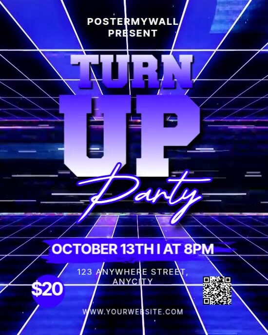 Plantilla de Purple Neon Turn Up Party Instagram Portrait | PosterMyWall