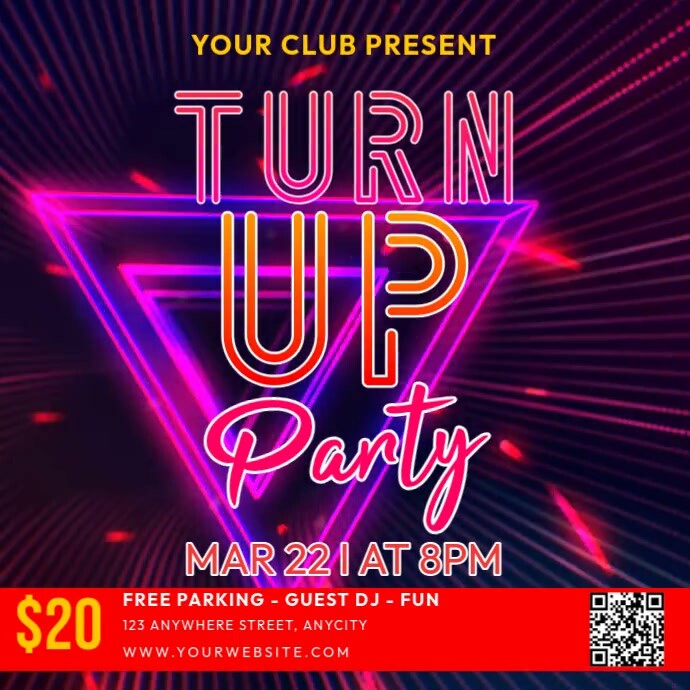 Purple Neon Turn Up Party Pos Instagram Templat | PosterMyWall